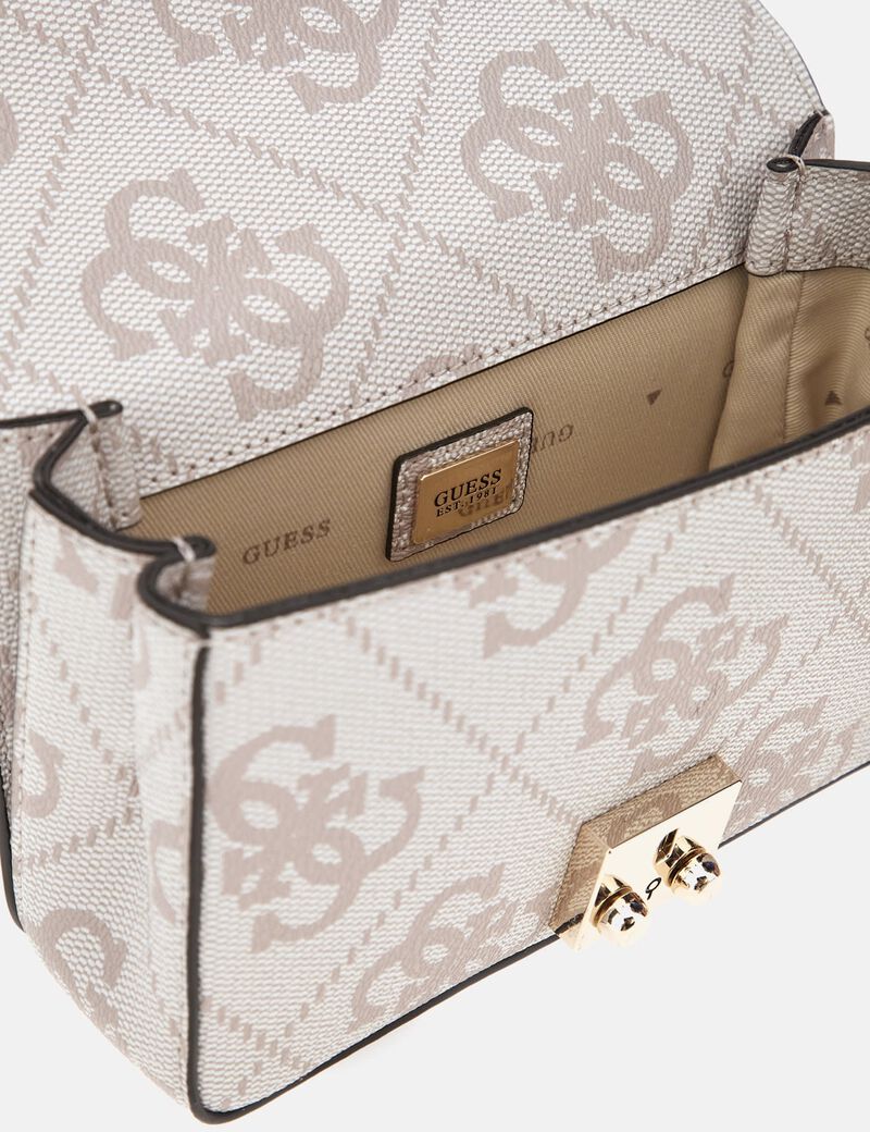 Shop GUESS Eliette 4G logo mini crossbody, White | GUESS KSA