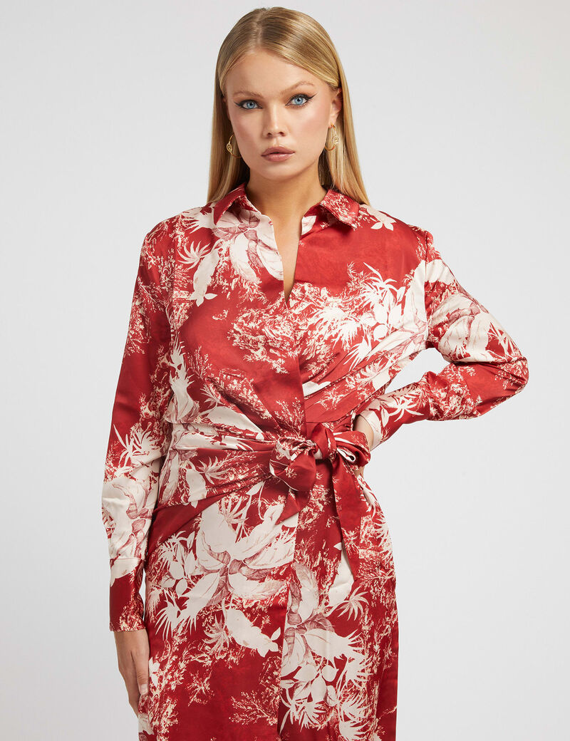 Shop GUESS Floral Print Long Dress, Red | GUESS KSA