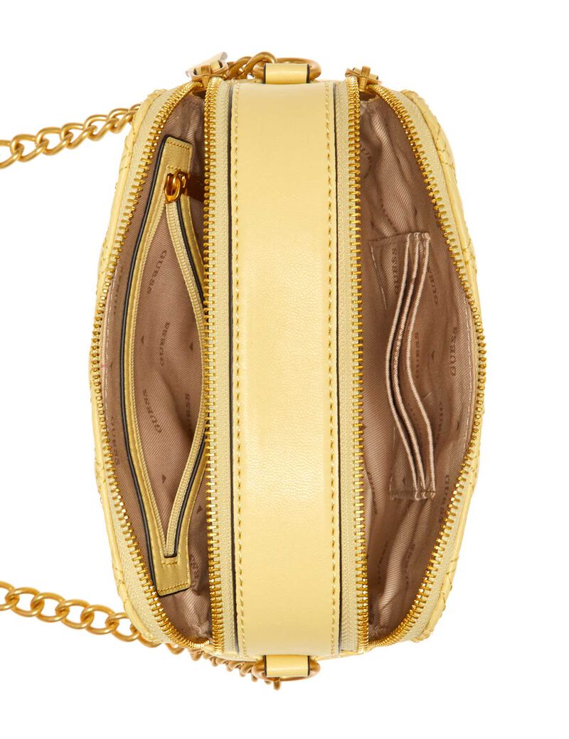 Shop GUESS Giully quilted mini crossbody, Yellow | GUESS KSA