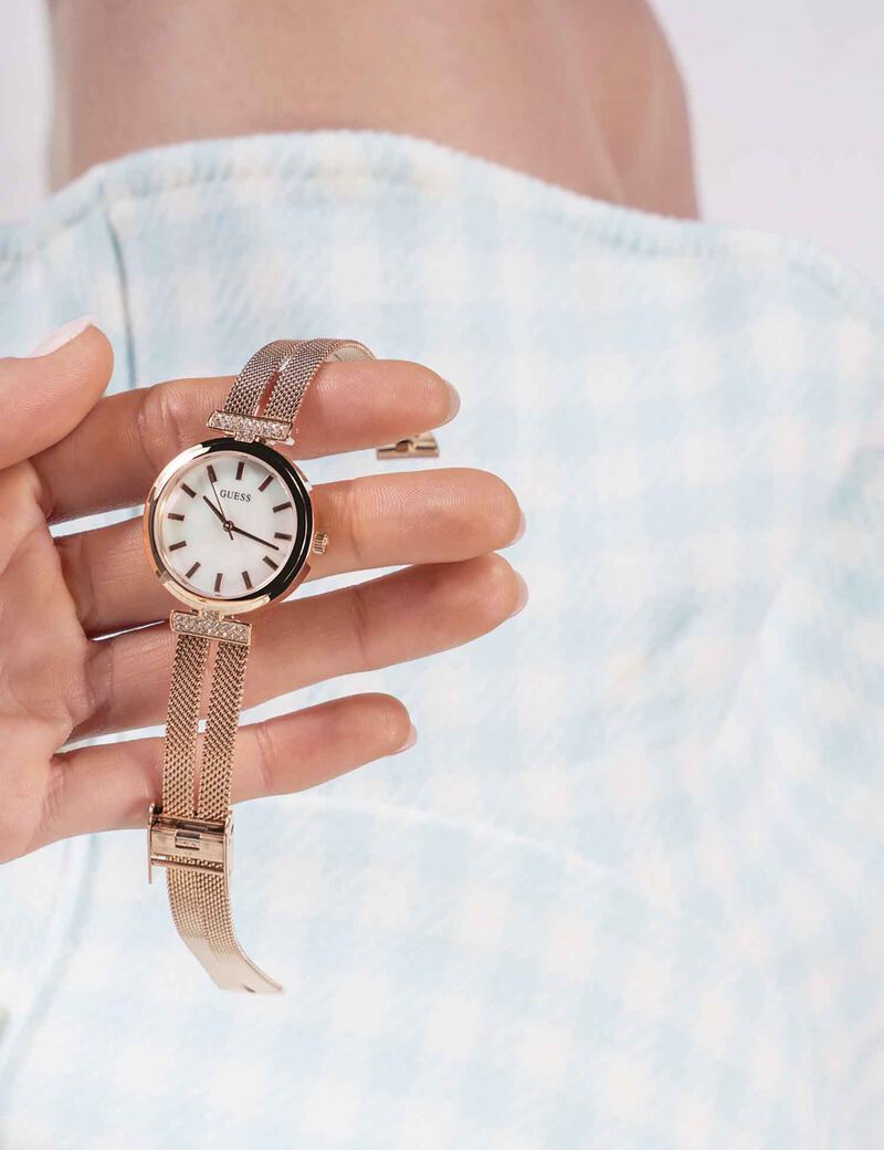 Shop GUESS Online Rose-gold Mesh Analog